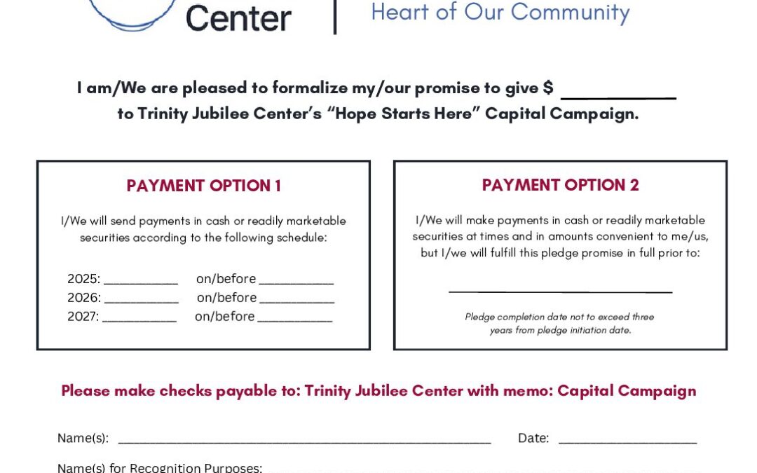 Trinity Pledge Form_2025 Update | trinityjubileecenter.org